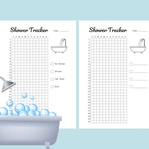 Shower Tracker Printable Hygiene Tracker PDF Hair Wash Tracker, Year in ...