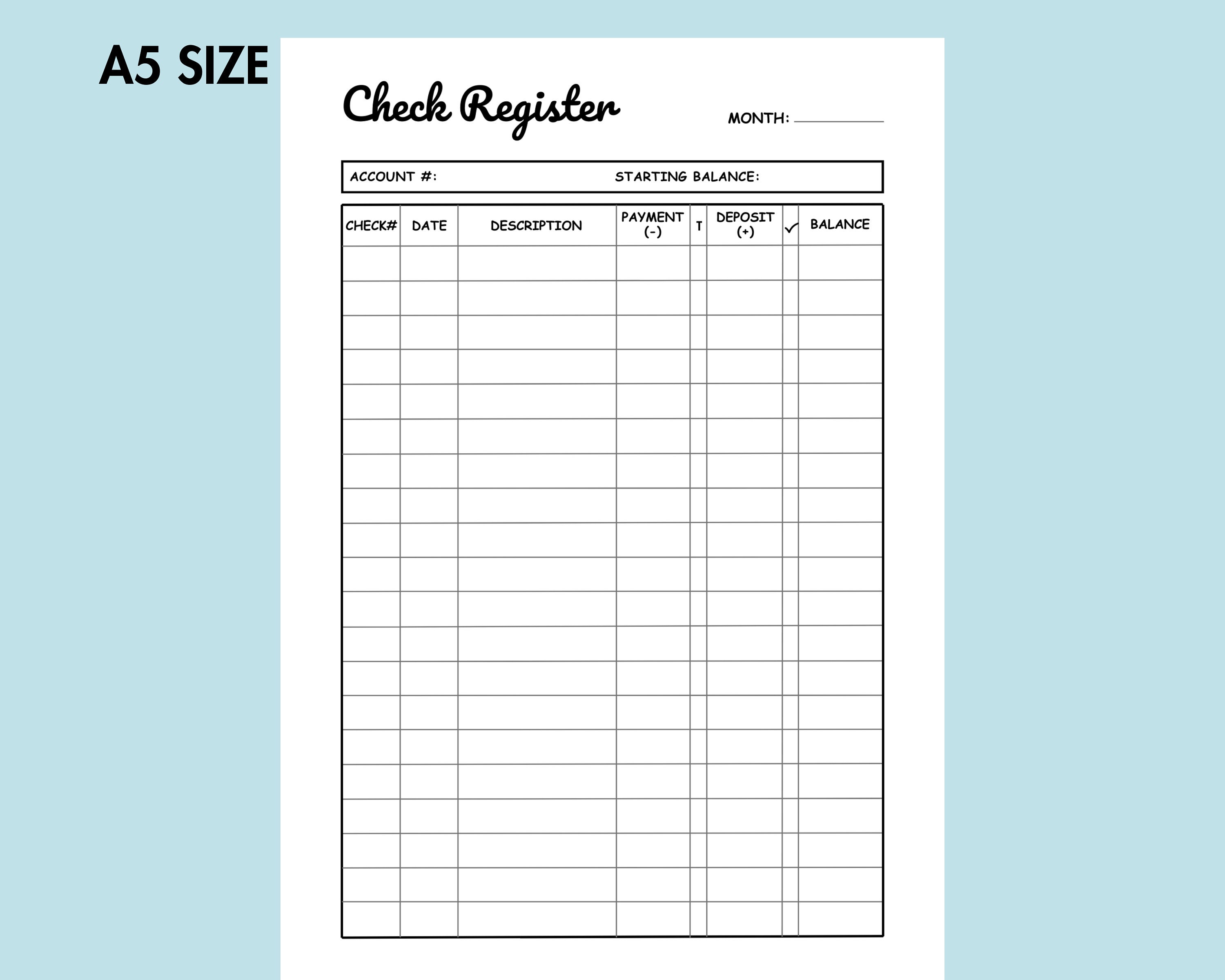 Checkbook Register Printable Check Register PDF Money Tracker, Money ...