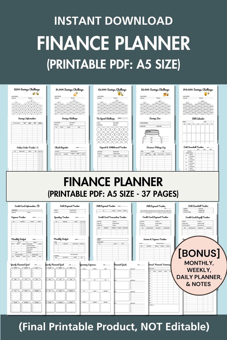 Finance Planner Bundle Printable Personal Financial Planner PDF Budget ...
