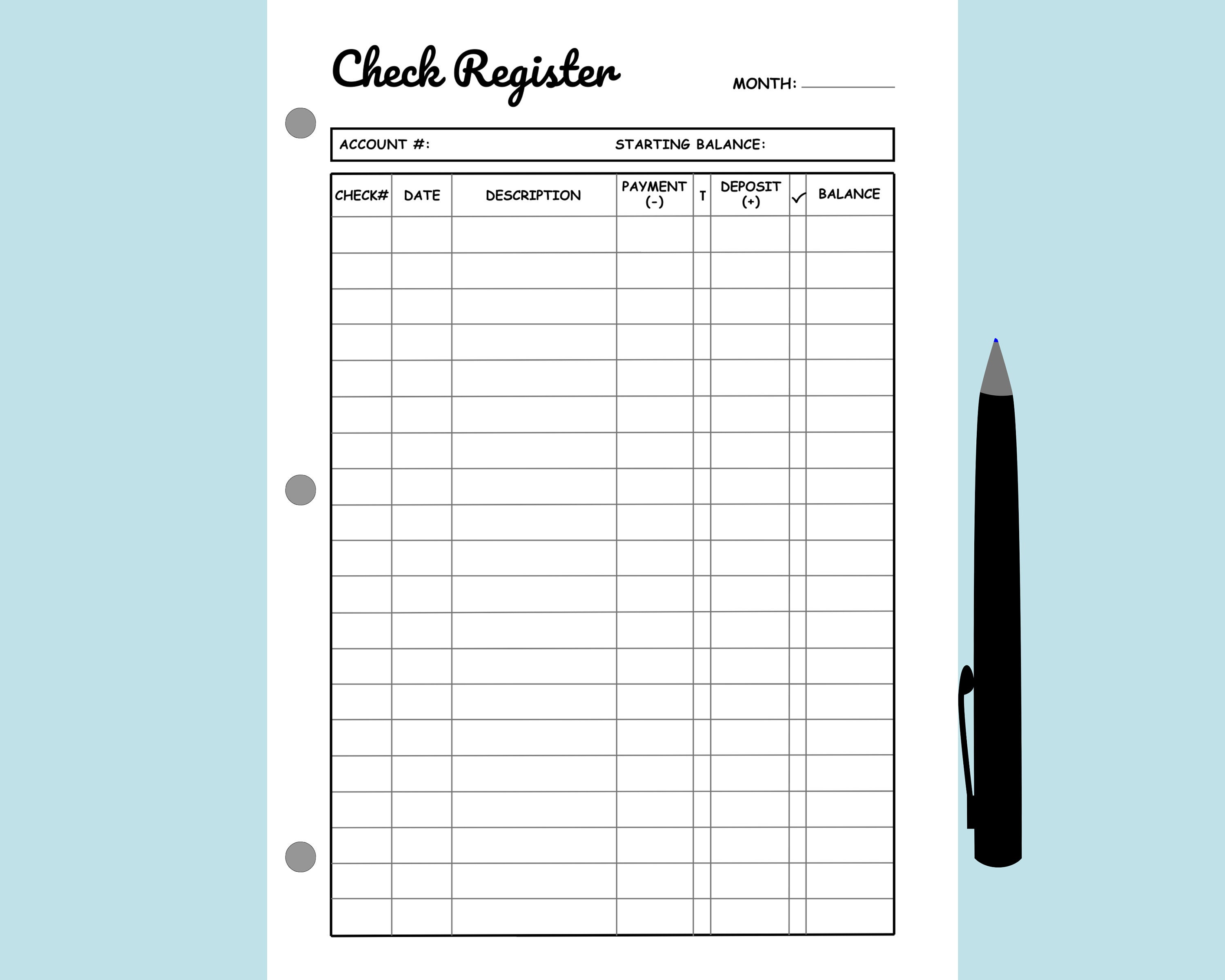 Checkbook Register Printable Check Register PDF Money Tracker, Money ...