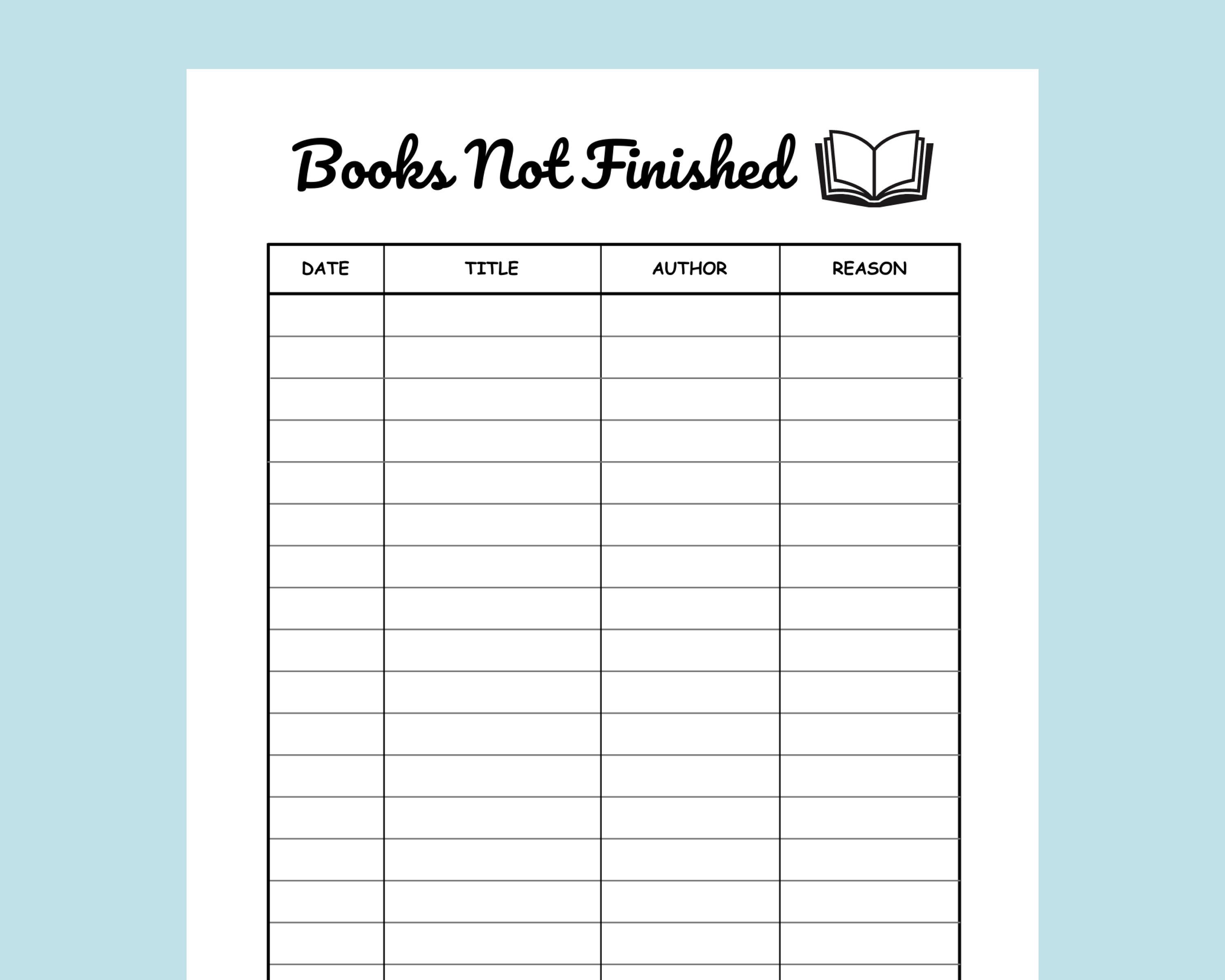 Reading Book Tracker Printable Book Challenge PDF, Books Not Finished ...