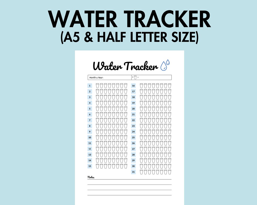 Water Tracker for Daily Hydration Printable Daily Water Intake Chart ...