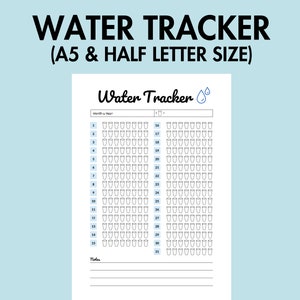 Water Tracker, Hydration Tracker, A5 Planner Inserts, Water Intake ...