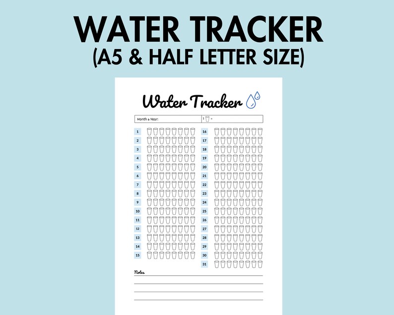 Water Tracker for Daily Hydration Printable Daily Water Intake Chart ...