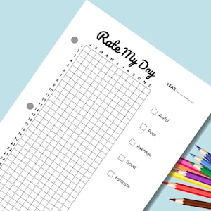 Rate My Day Tracker Printable Daily Rating Tracker Year in Pixels ...