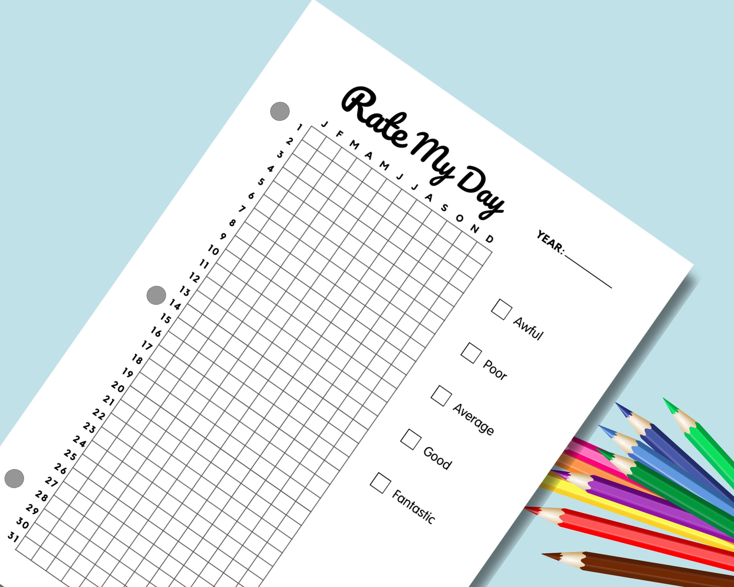 Rate My Day Tracker Printable Daily Rating Tracker Year in Pixels ...