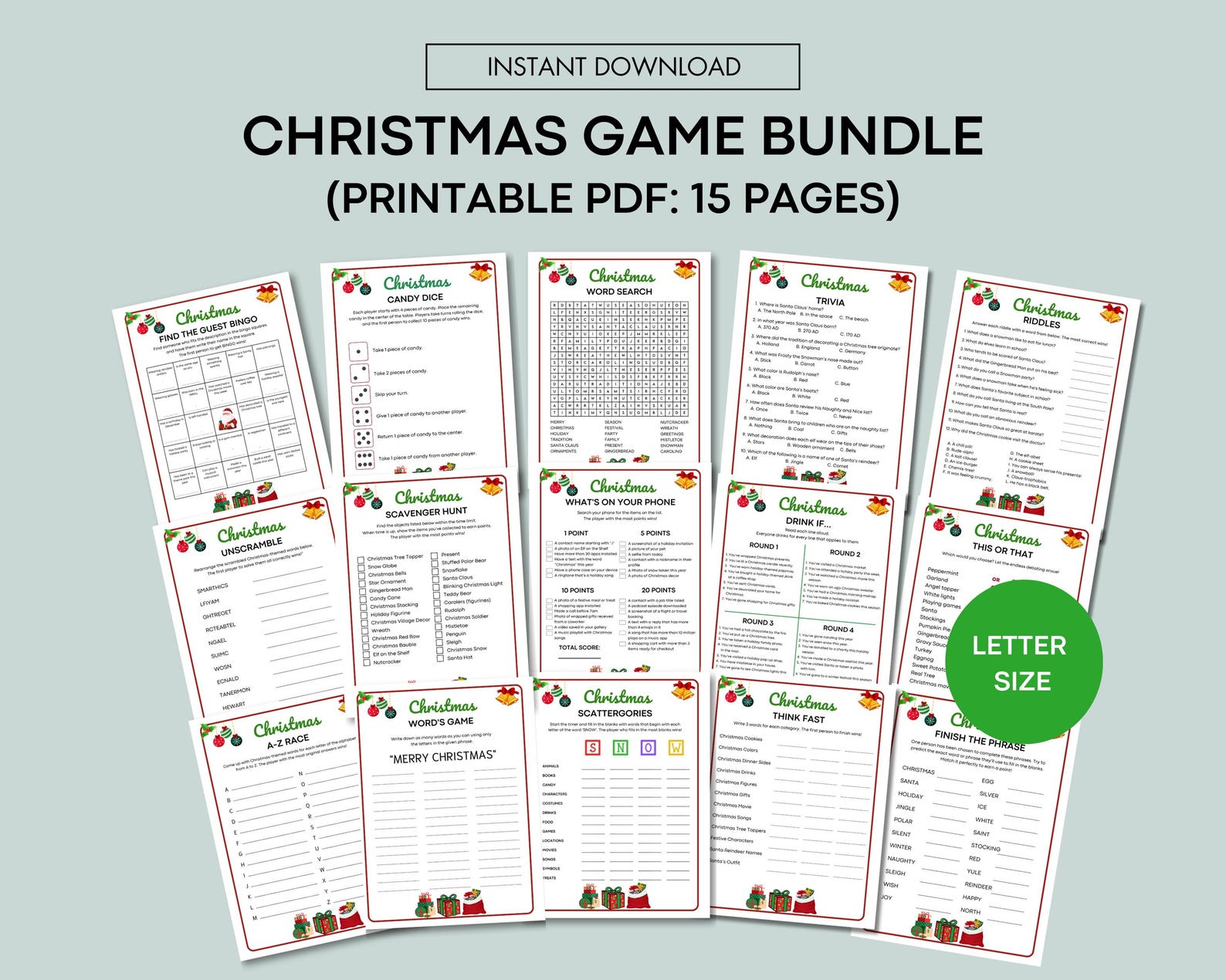 Christmas Game Bundle Printable Christmas Activity Holiday Party Game ...