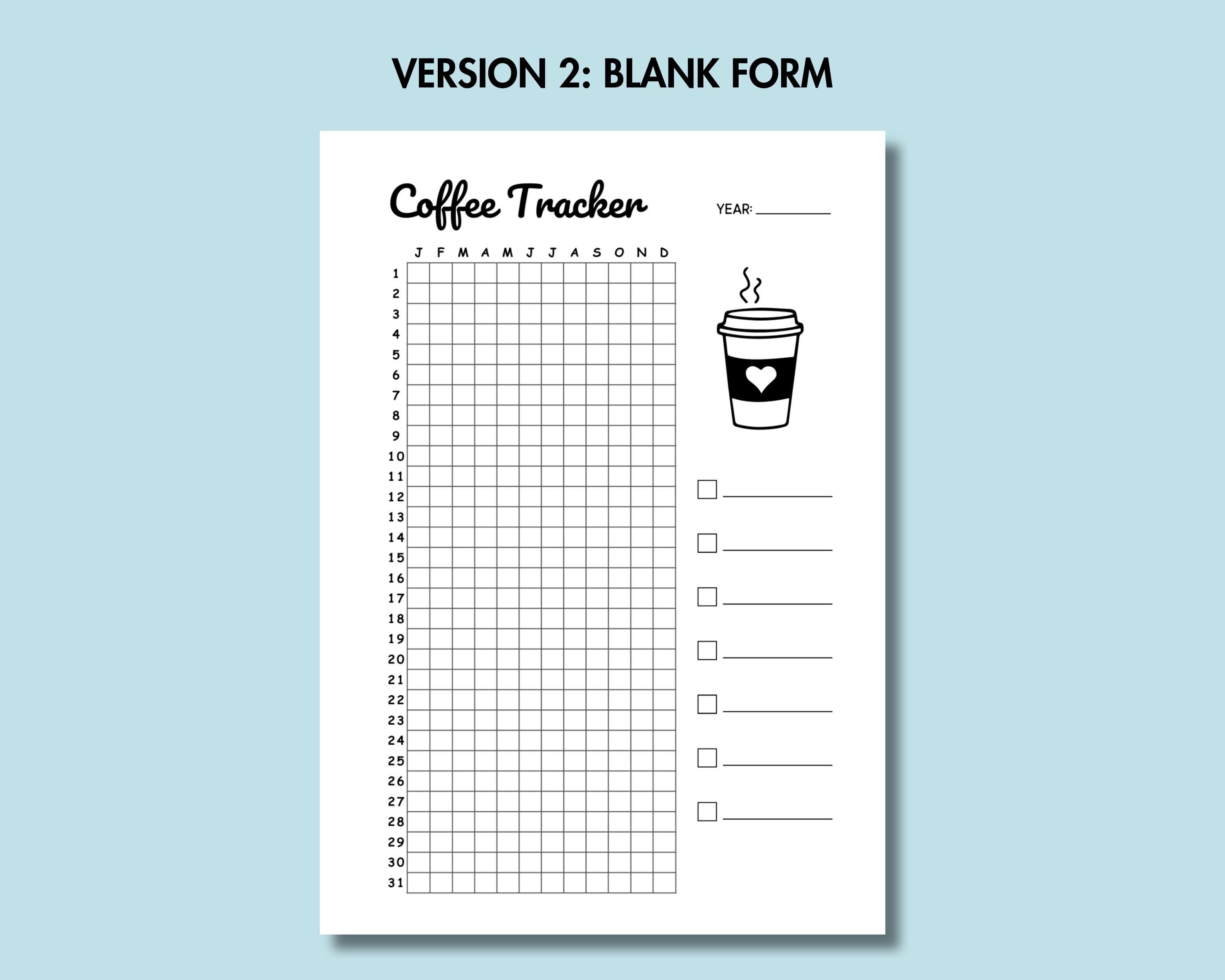 Coffee Tracker Printable Caffeine Log Year in Pixel Daily Yearly Health ...