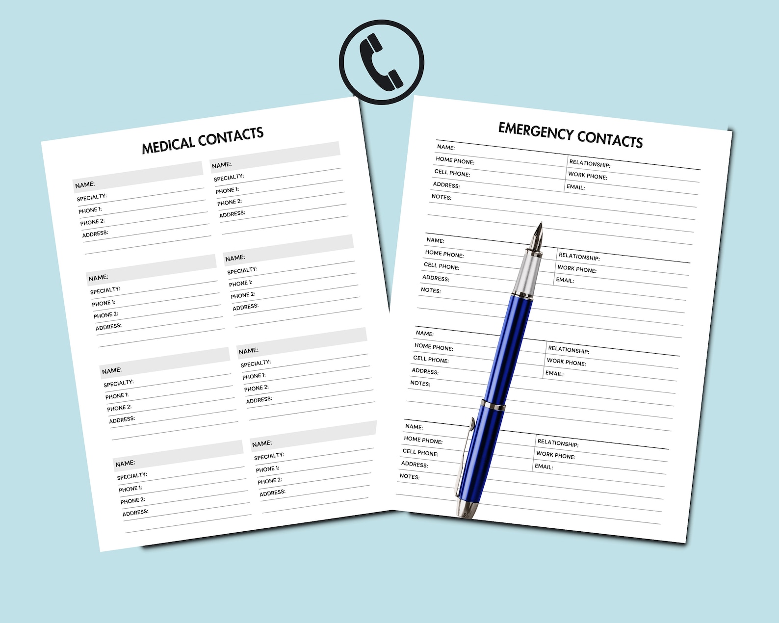 Emergency Contact List Printable Medical Contact Information Sheet PDF ...