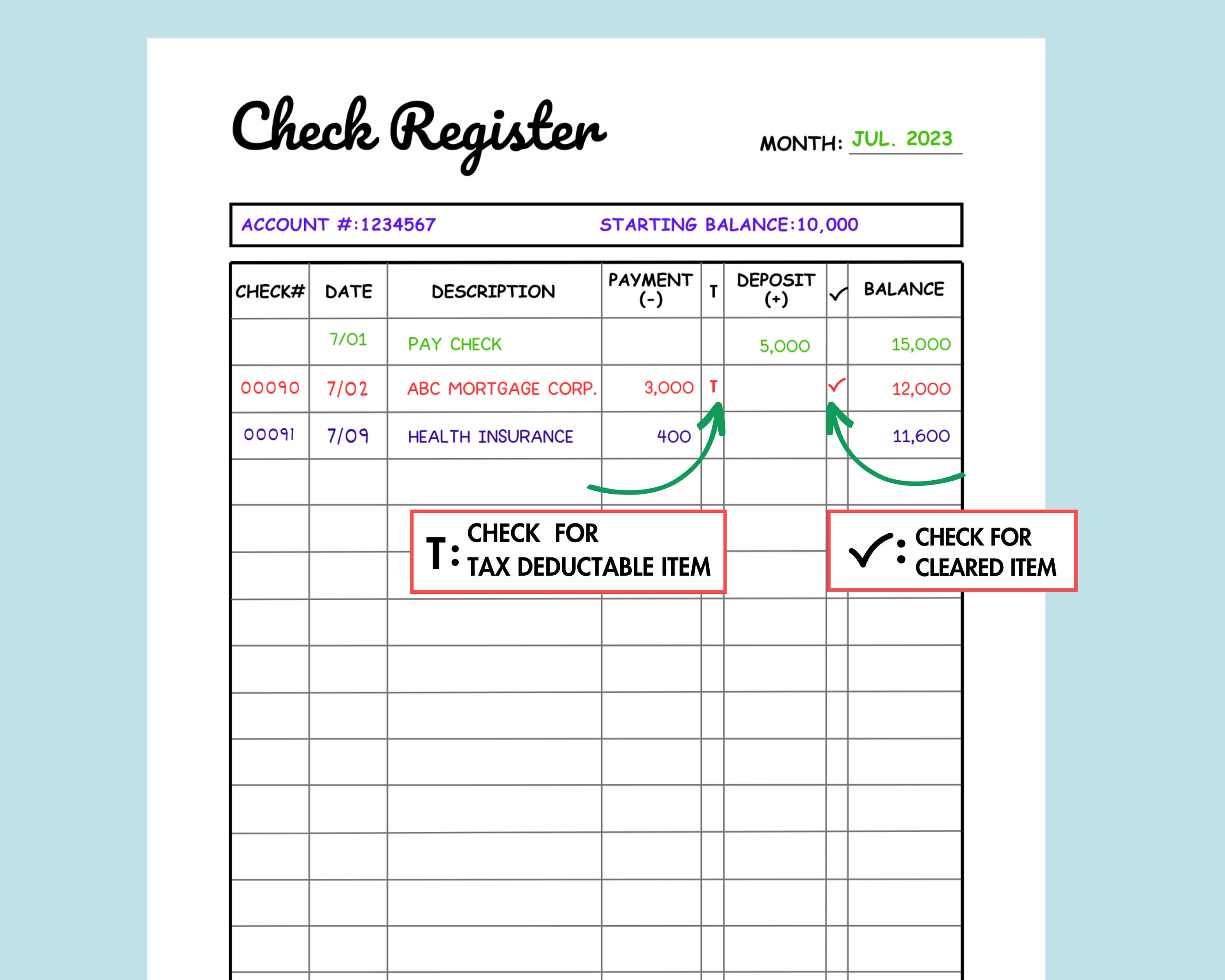 Checkbook Register Printable Check Register PDF Money Tracker, Money ...
