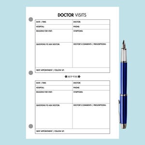 Doctor Visit Note Printable Medical Record PDF Healthcare Planner PDF ...