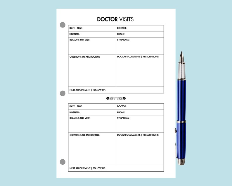 Doctor Visit Note Printable Medical Record PDF Healthcare Planner PDF ...
