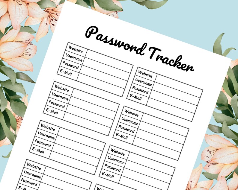 Password Tracker Printable Password Logbook for Home Organization ...