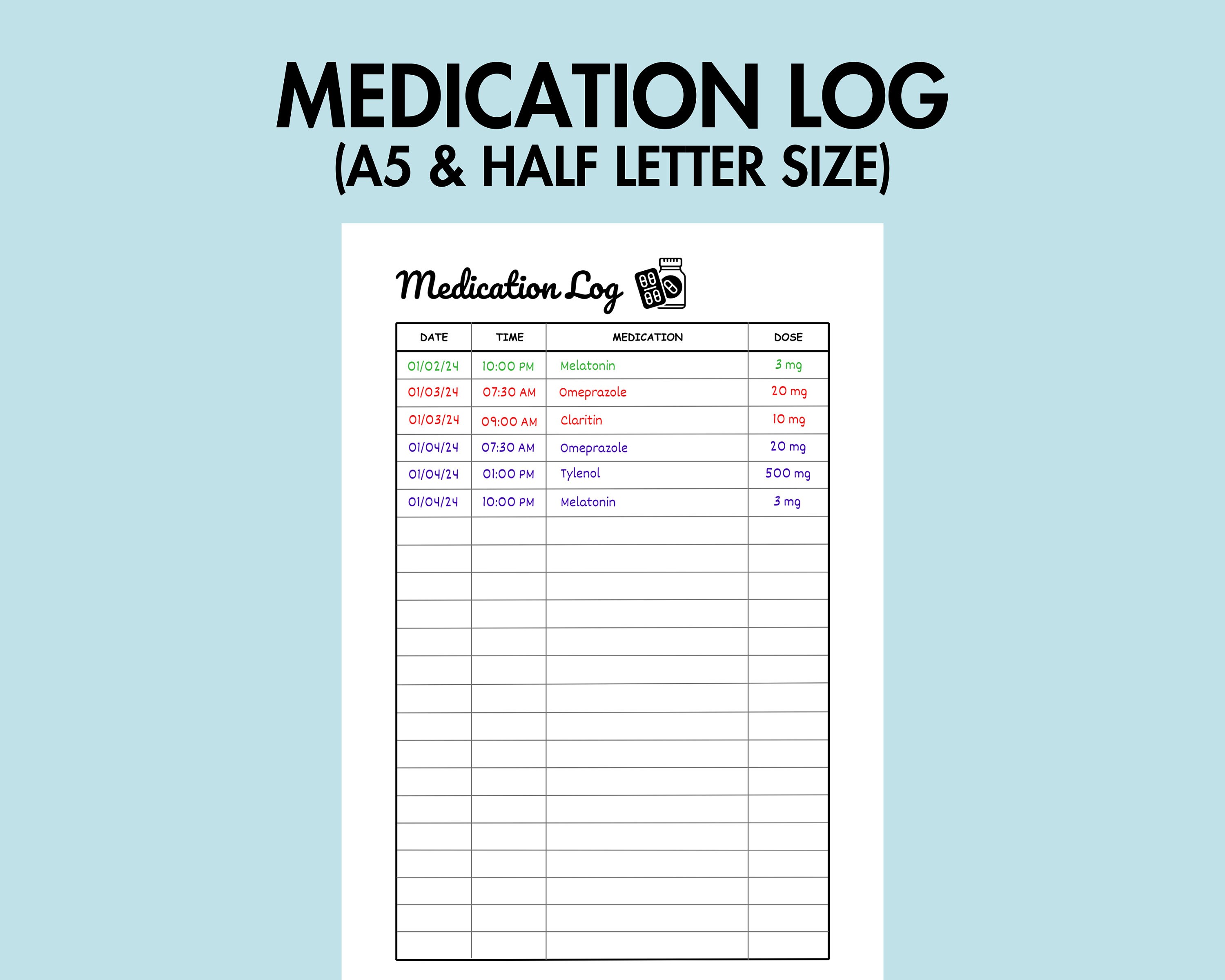 Medication Log Printable Medication Tracker Daily Medicine Tracker PDF ...