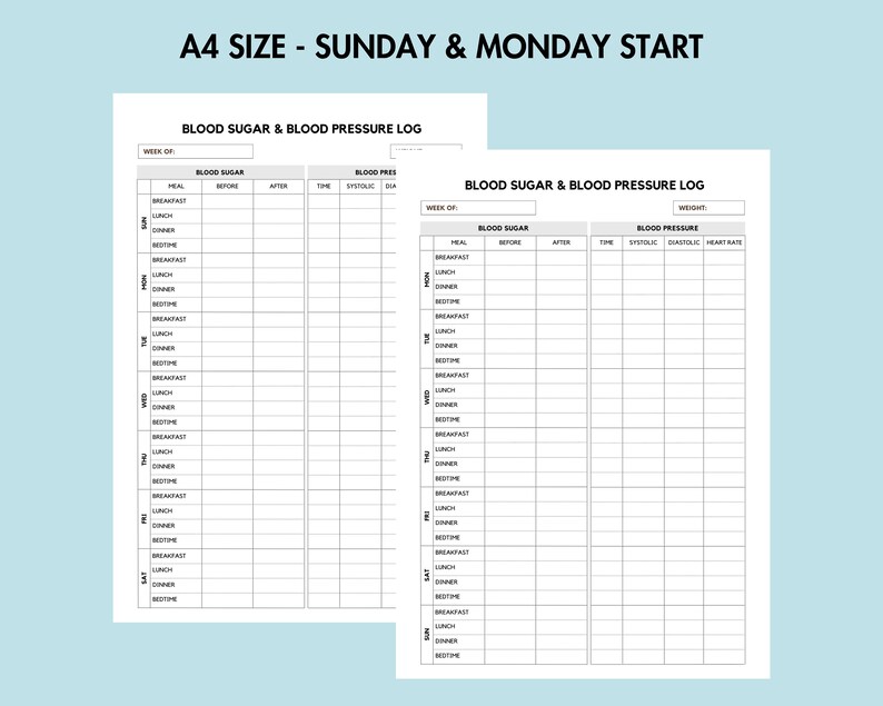 Blood Sugar Log and Blood Pressure Log Printable Blood Glucose Tracker ...