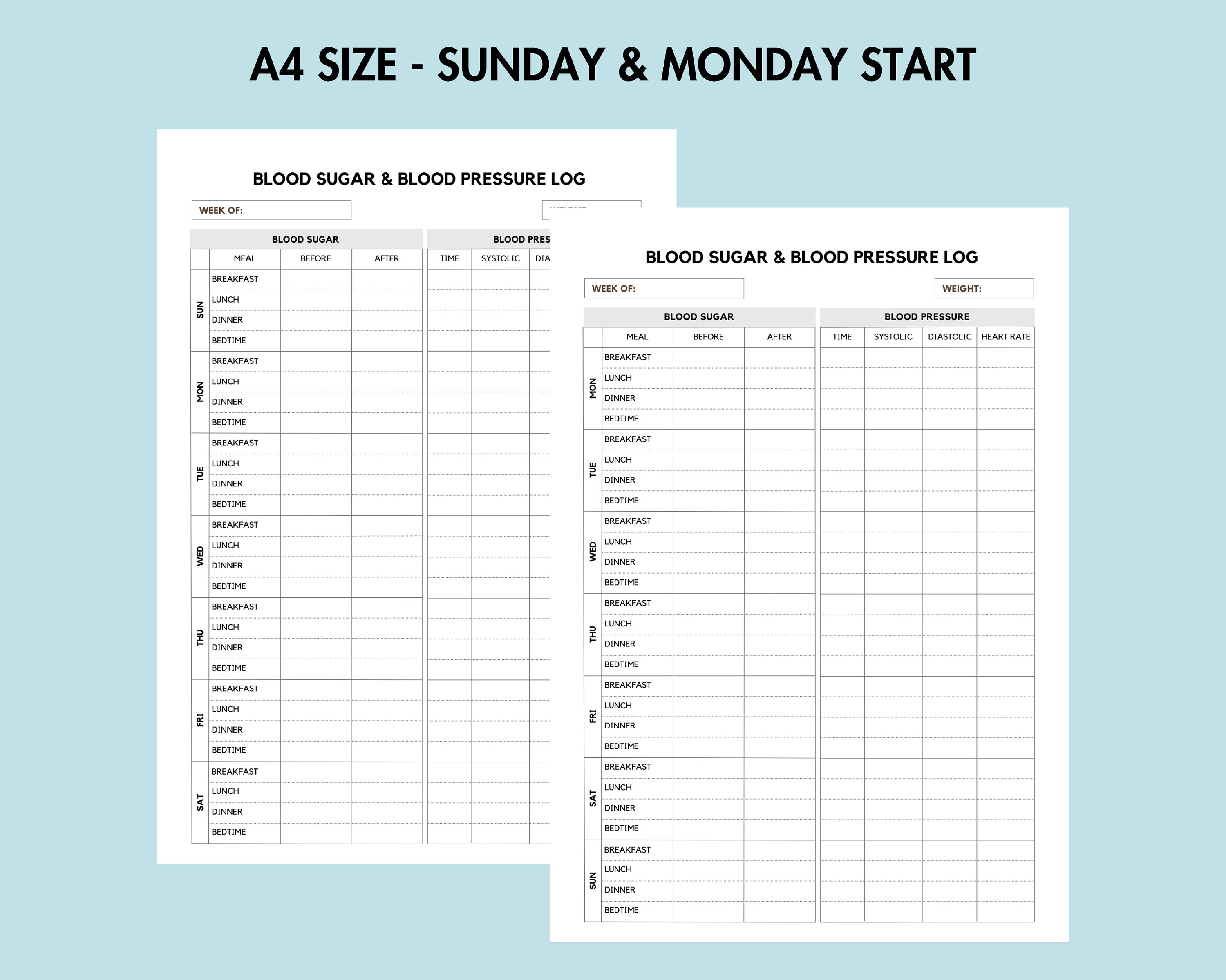 Blood Sugar Log and Blood Pressure Log Printable Blood Glucose Tracker ...