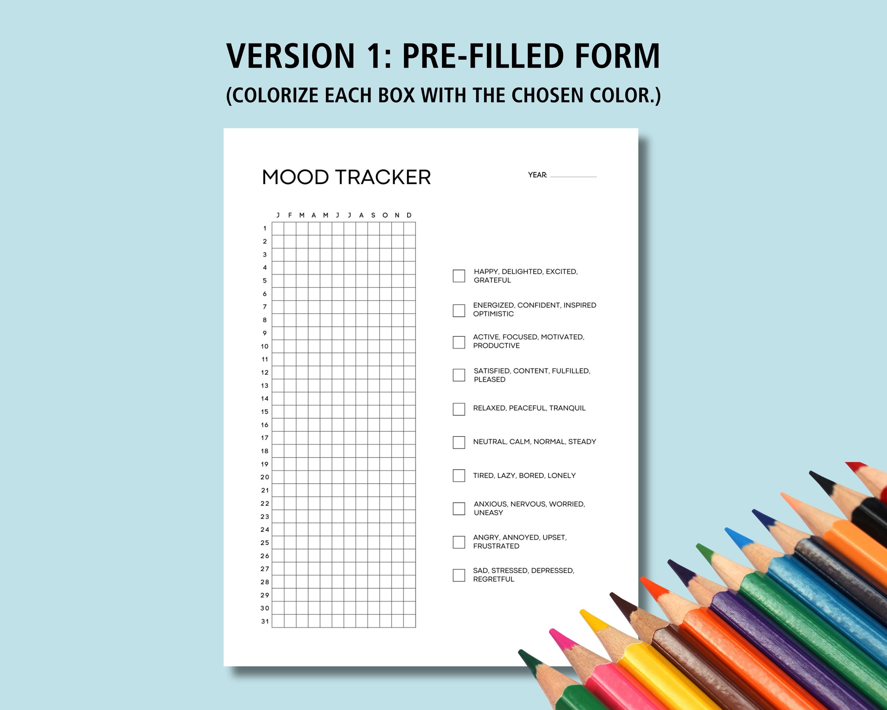 Mood Tracker Printable Daily Yearly Mood Journal, Mental Health ...