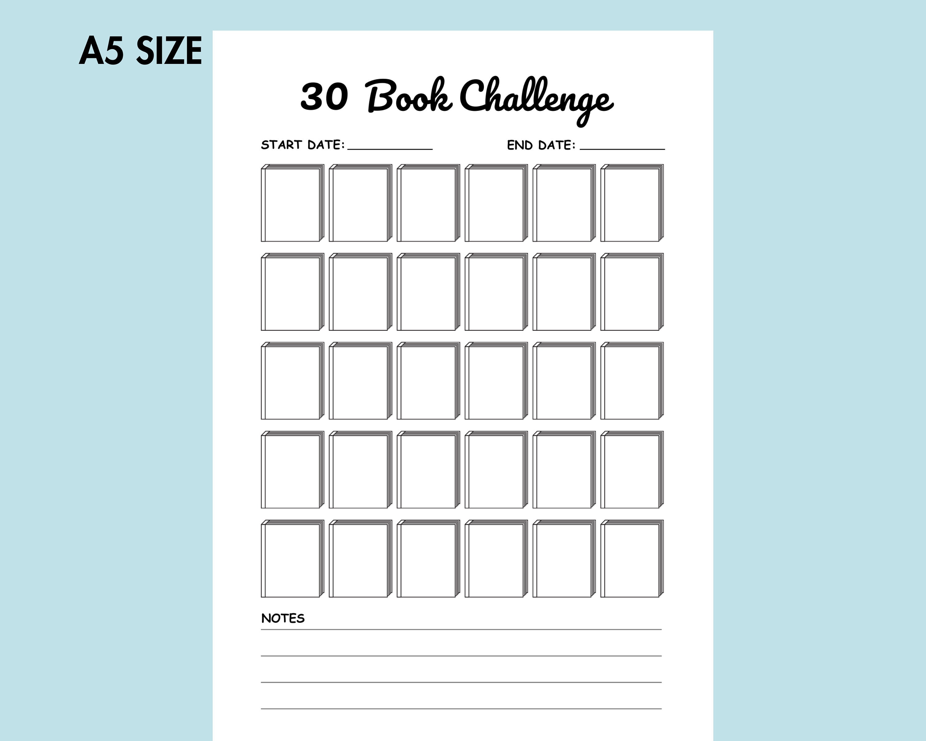Reading Challenge Printable Book Tracker Reading Log, 30 Book Challenge ...