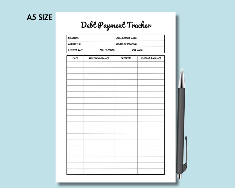 Debt Tracker Printable Debt Payment Tracker for Credit Card Minimalist ...