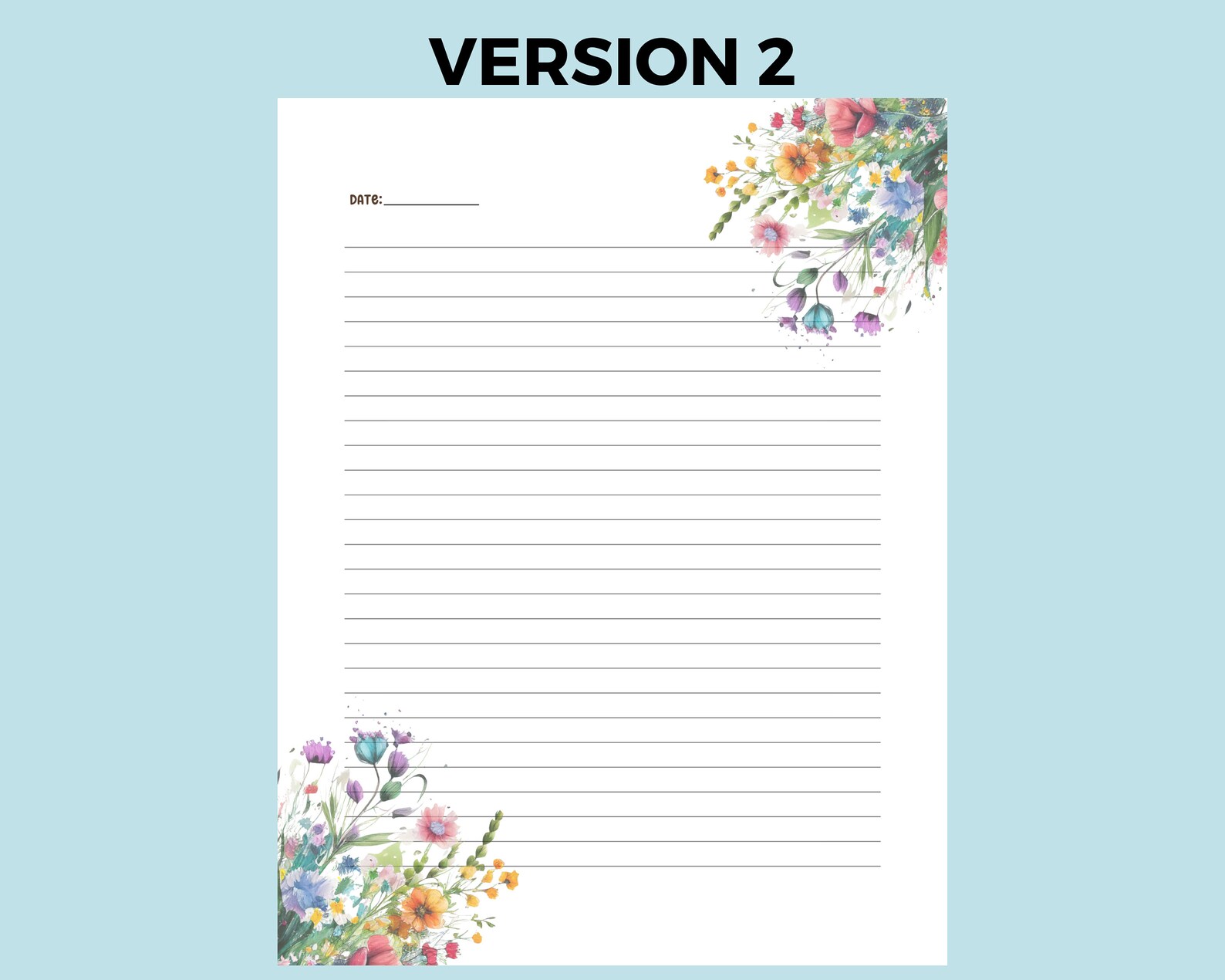 Floral Lined Stationery Printable Digital Download, Wild Flower ...