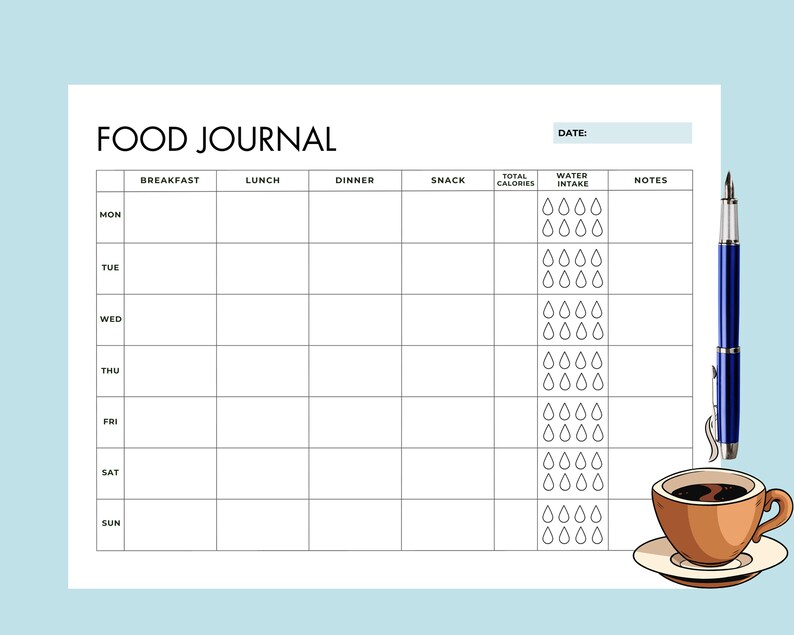 Weekly Food Journal Printable Meal Planner PDF, Weekly Weight Loss ...