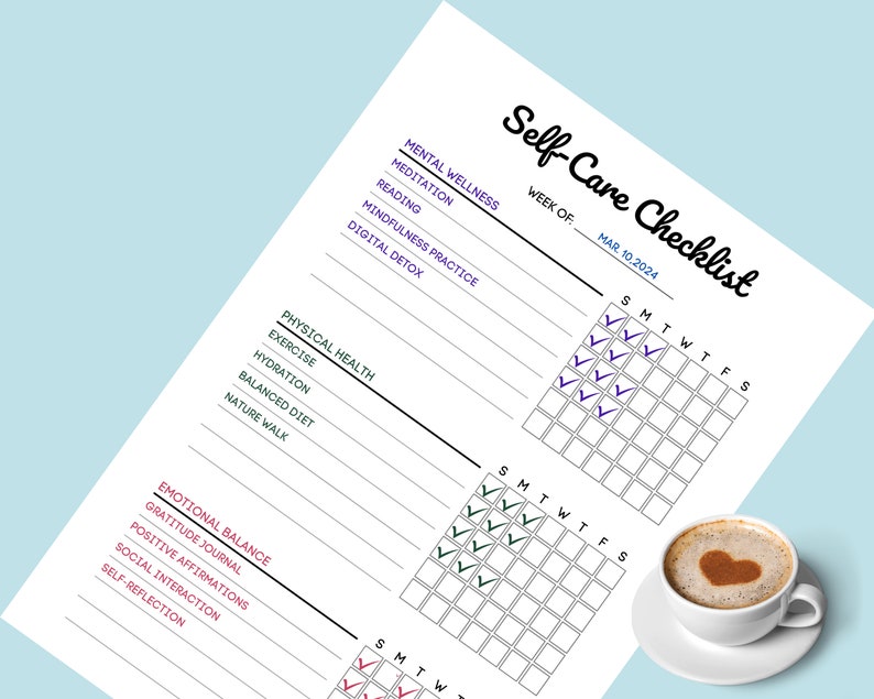 Self Care Checklist Printable Personal Wellness Planner PDF, Weekly ...