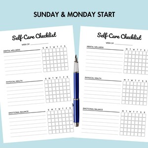 Self Care Checklist Printable Personal Wellness Planner PDF, Weekly ...