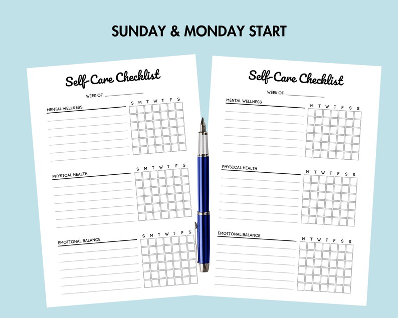 Self Care Checklist Printable Personal Wellness Planner PDF, Weekly ...