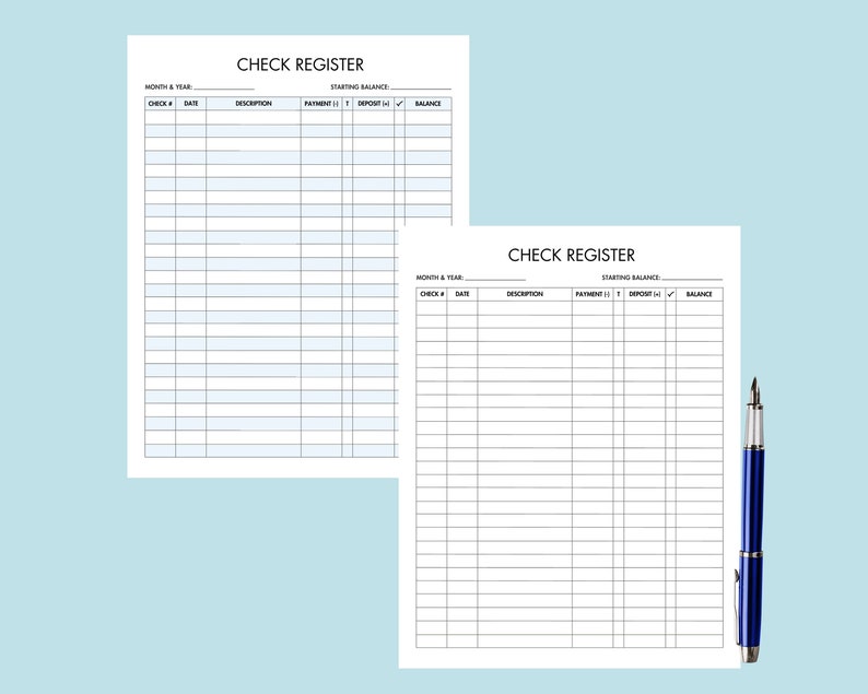 Check Register Printable for Personal Checking Account and Small ...