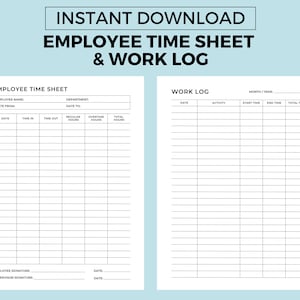 Employee Time Sheet Log Printable Time Sheet Tracker, Work Hours Log ...