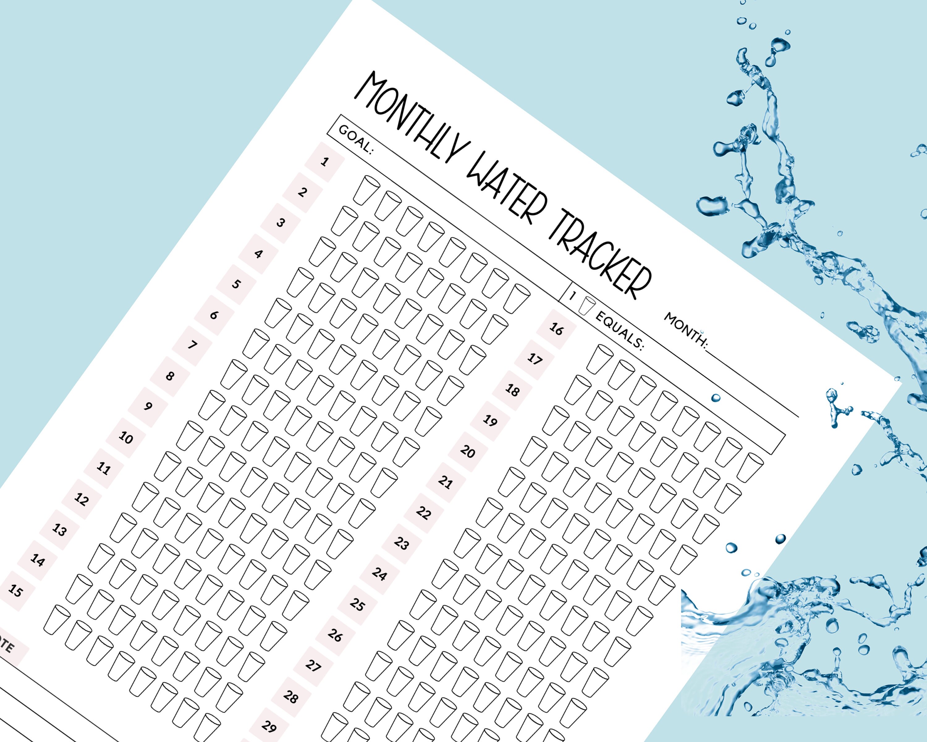 Water Tracker Printable Instant Download Monthly Water Intake Log Sheet ...