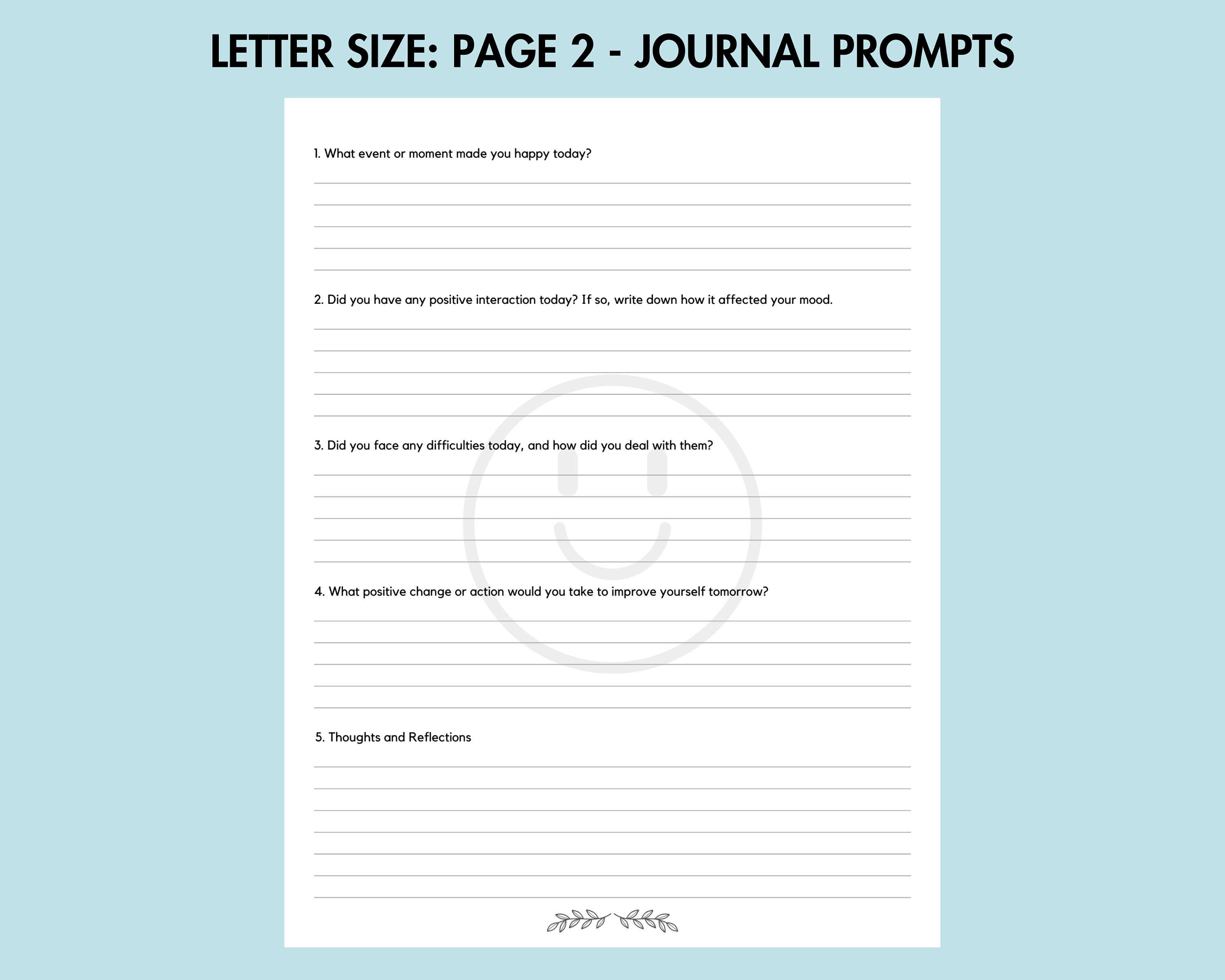 Daily Mood Tracker Journal Printable Self Care Planner Checklist PDF ...