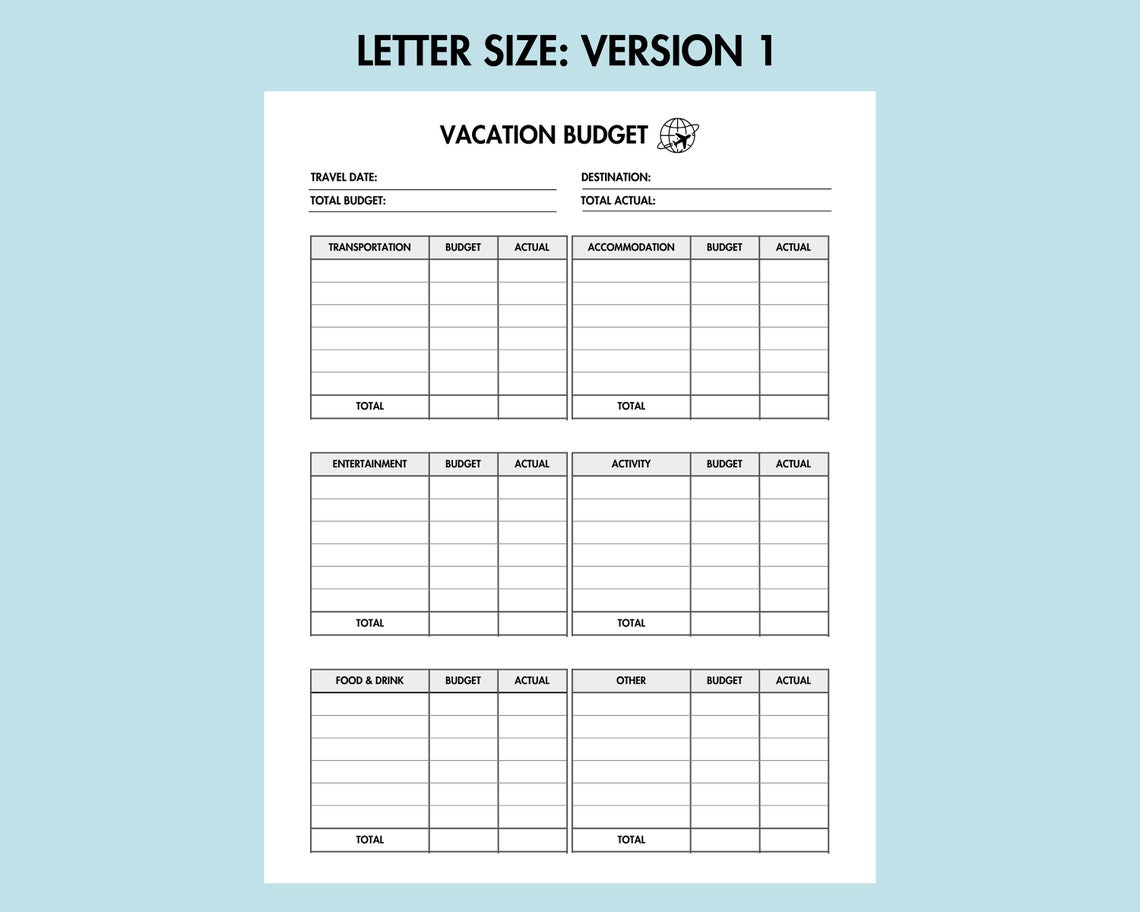 Vacation Budget Planner Printable Travel Financial Tracker Vacation ...