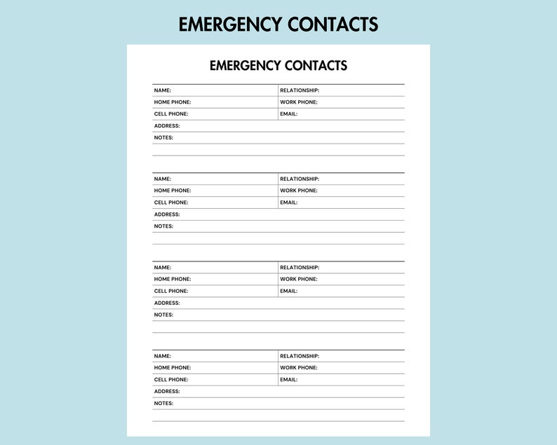 Contact List Printable Address Book PDF Home Emergency Contact List ...