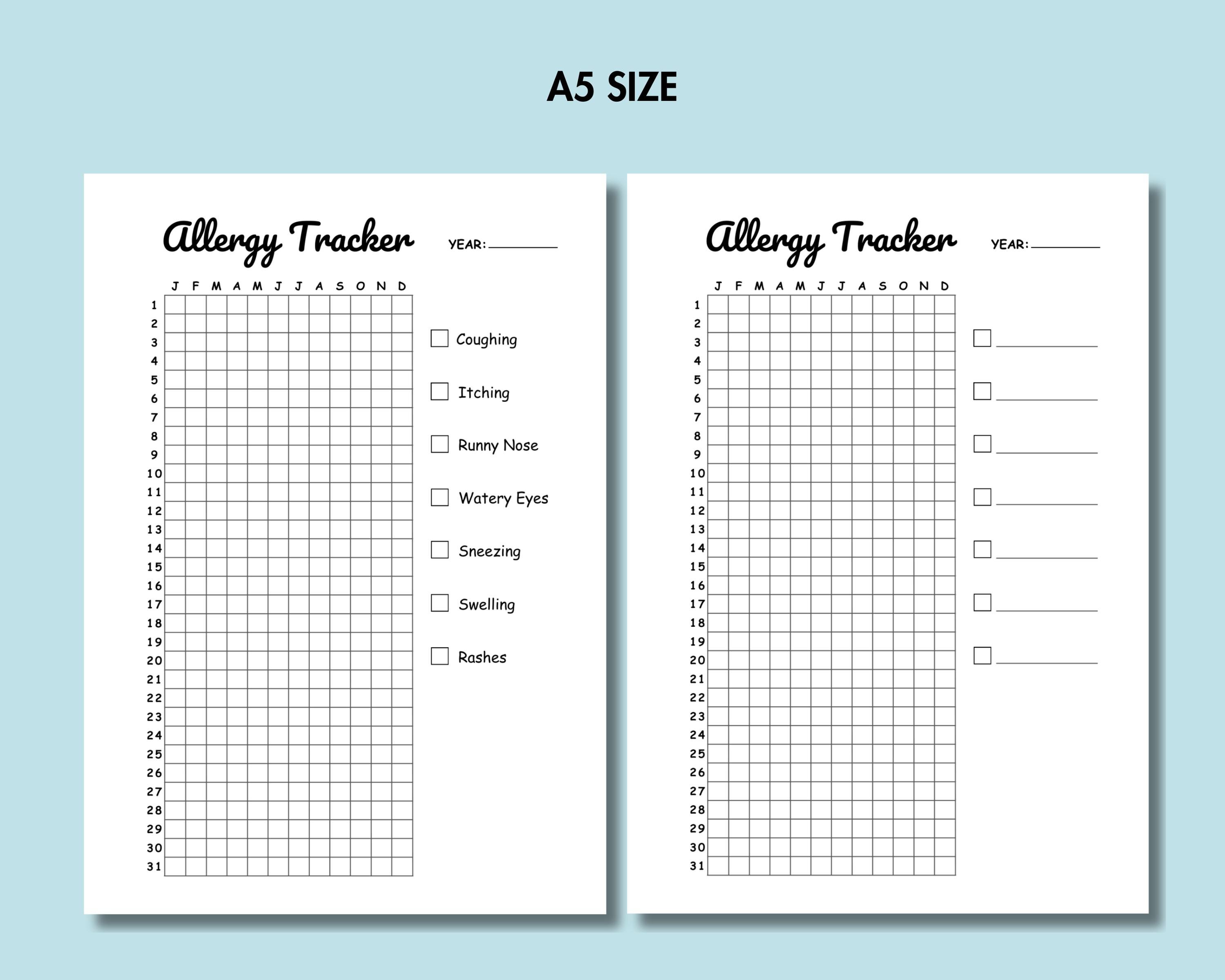Allergy Tracker Printable Allergy Symptom Log PDF Symptom Tracker ...