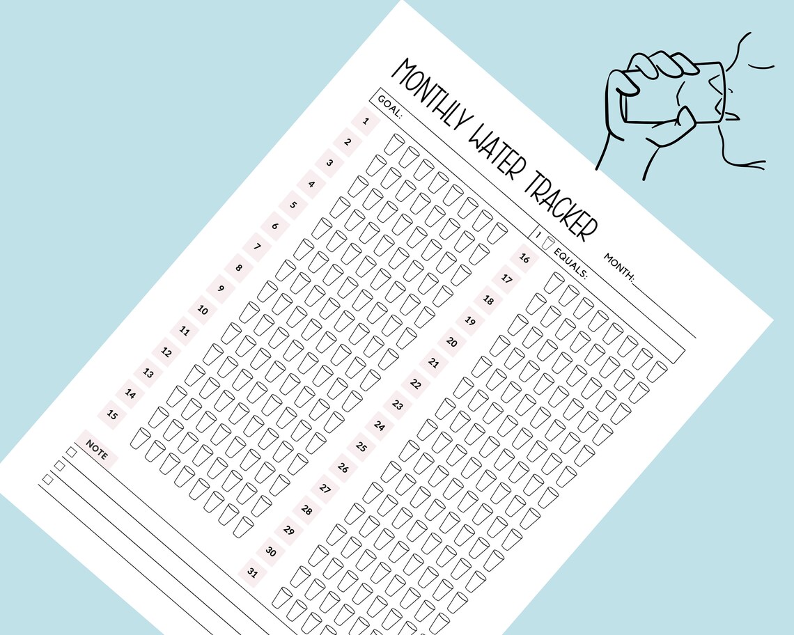 Water Tracker Printable Instant Download Monthly Water Intake Log Sheet ...