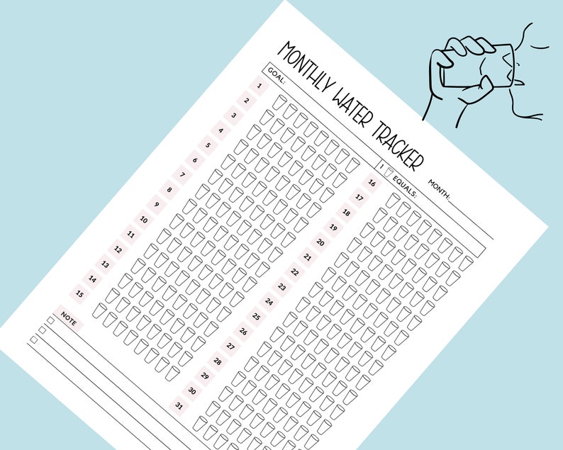 Water Tracker Printable Instant Download Monthly Water Intake Log Sheet ...