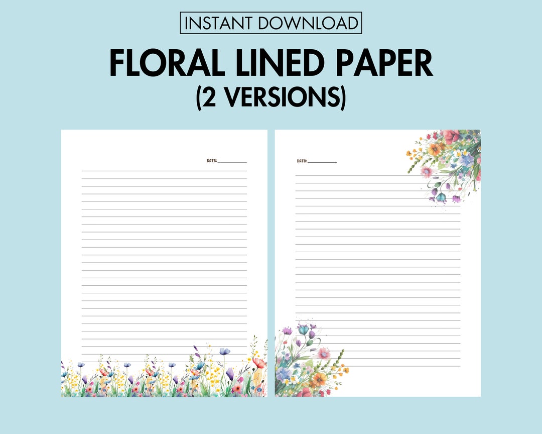 Floral Lined Stationery Printable Digital Download, Wild Flower ...