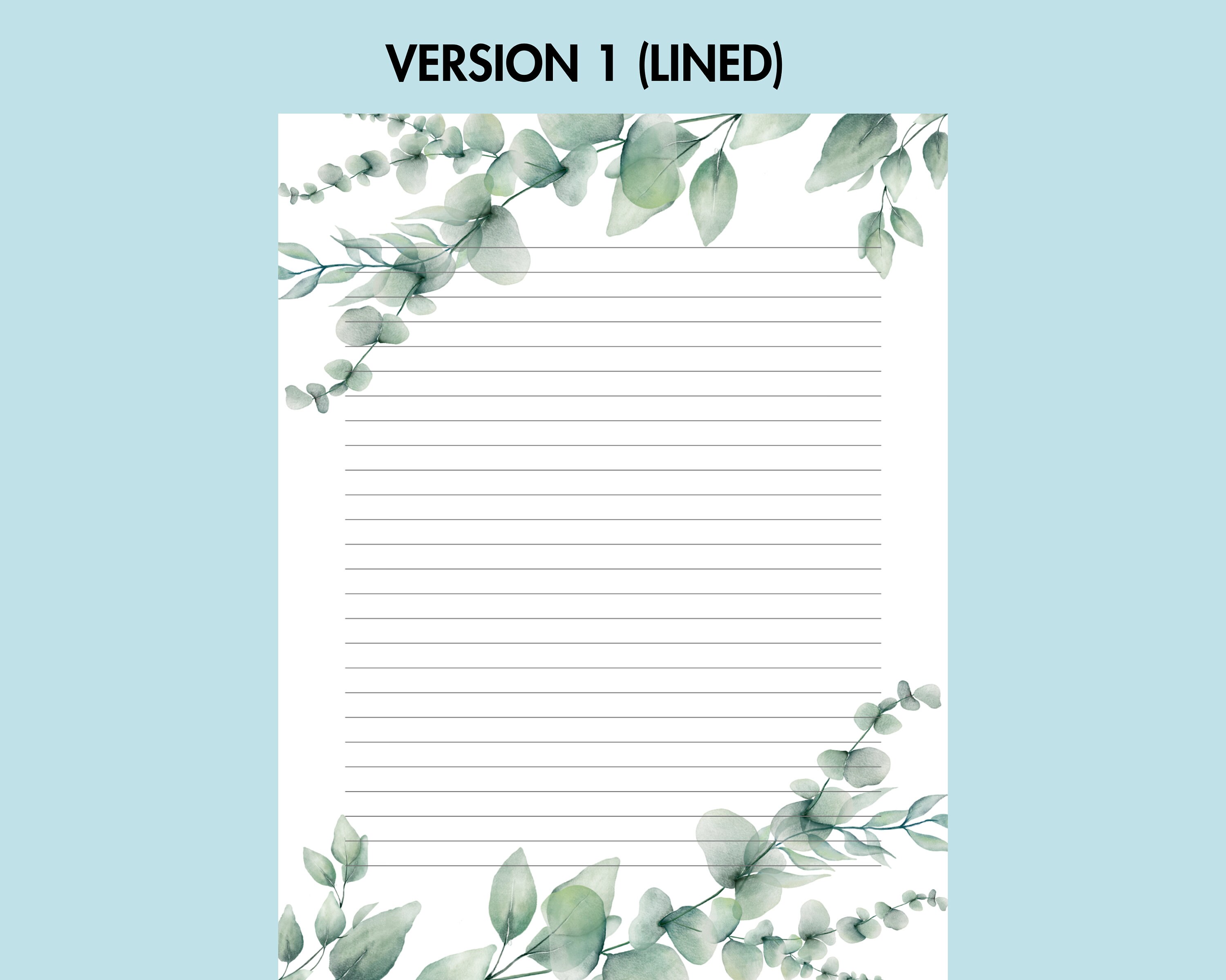 Lined Floral Note Paper Printable Botanical Stationery Lined Writing ...