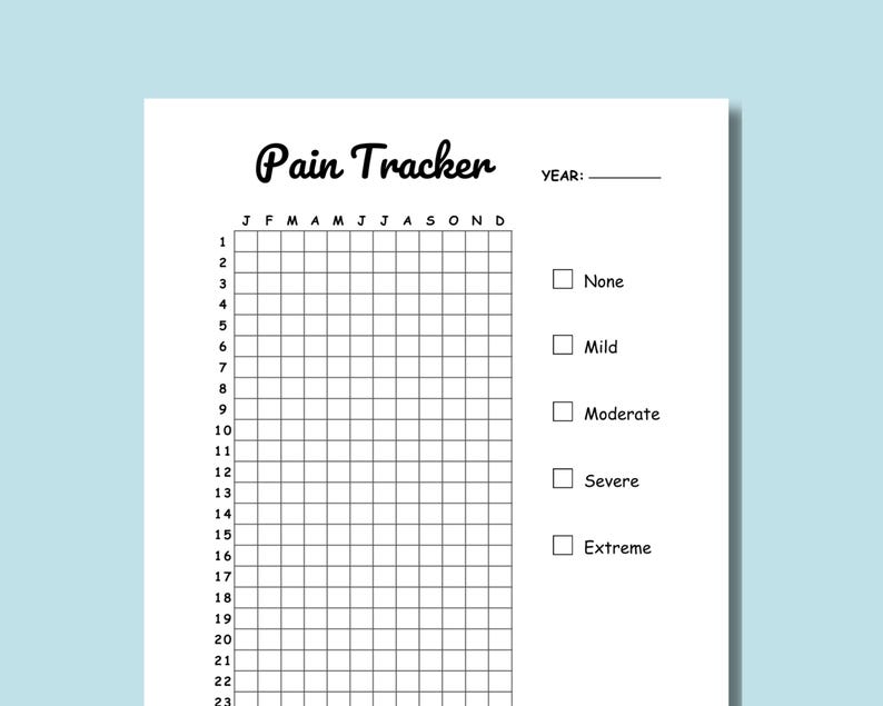 Pain Tracker Printable Journal Page Daily Yearly Pain Log Pain ...