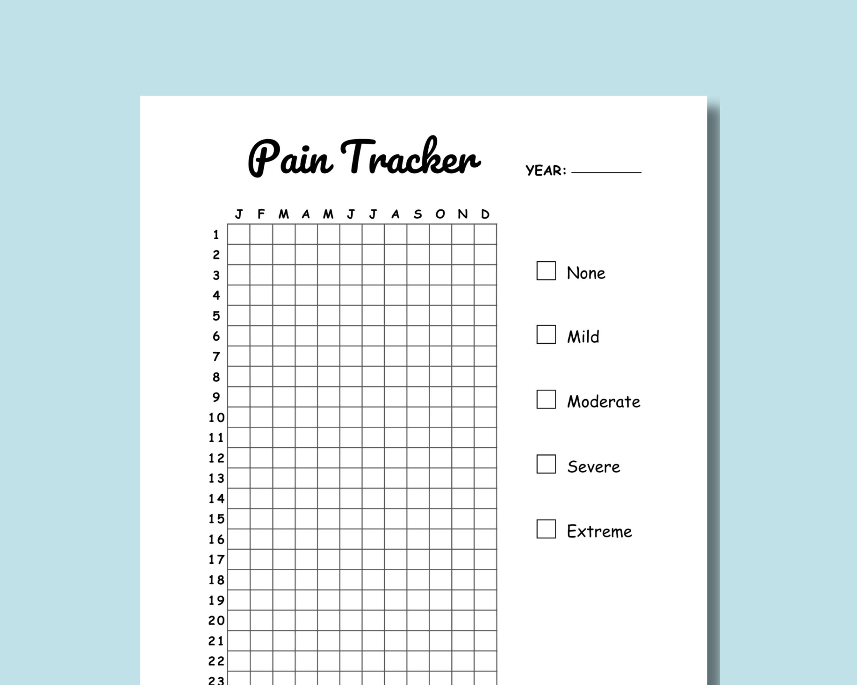 Pain Tracker Printable Journal Page Daily Yearly Pain Log Pain ...