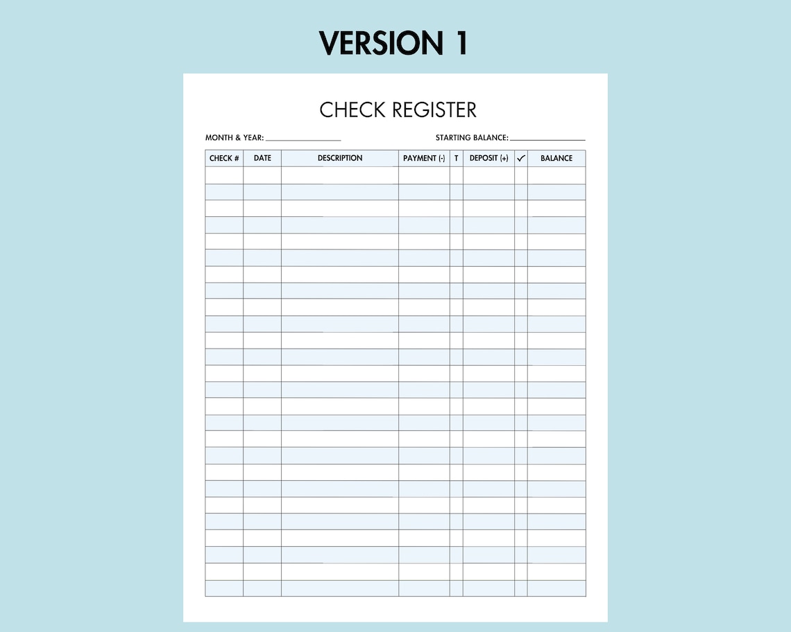 Check Register Printable for Personal Checking Account and Small ...