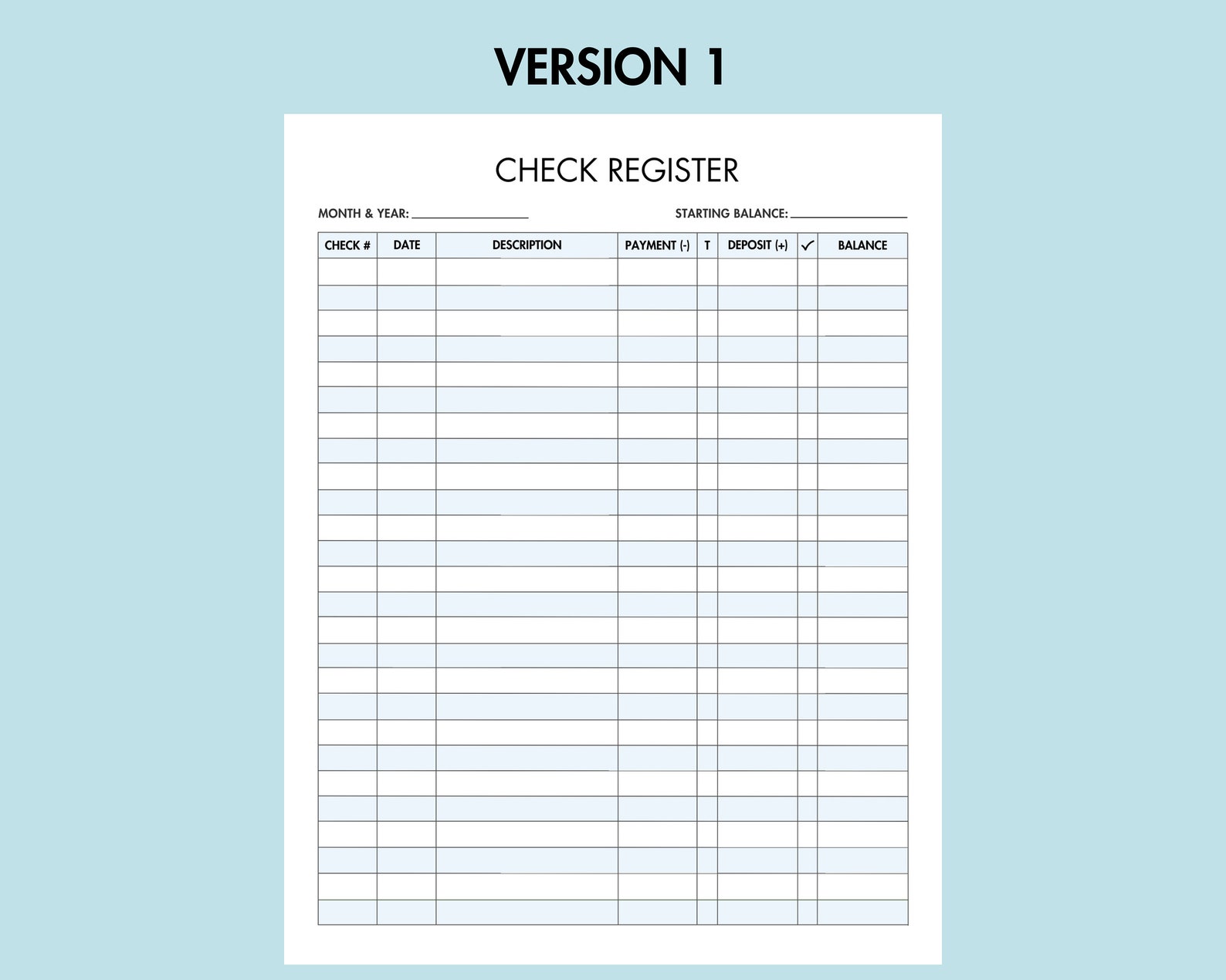 Check Register Printable for Personal Checking Account and Small ...