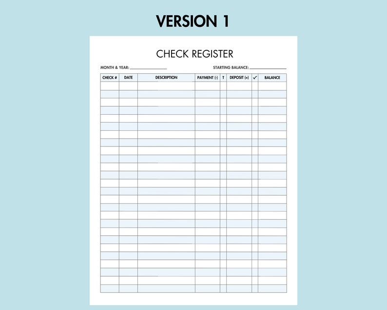 Check Register Printable for Personal Checking Account and Small ...