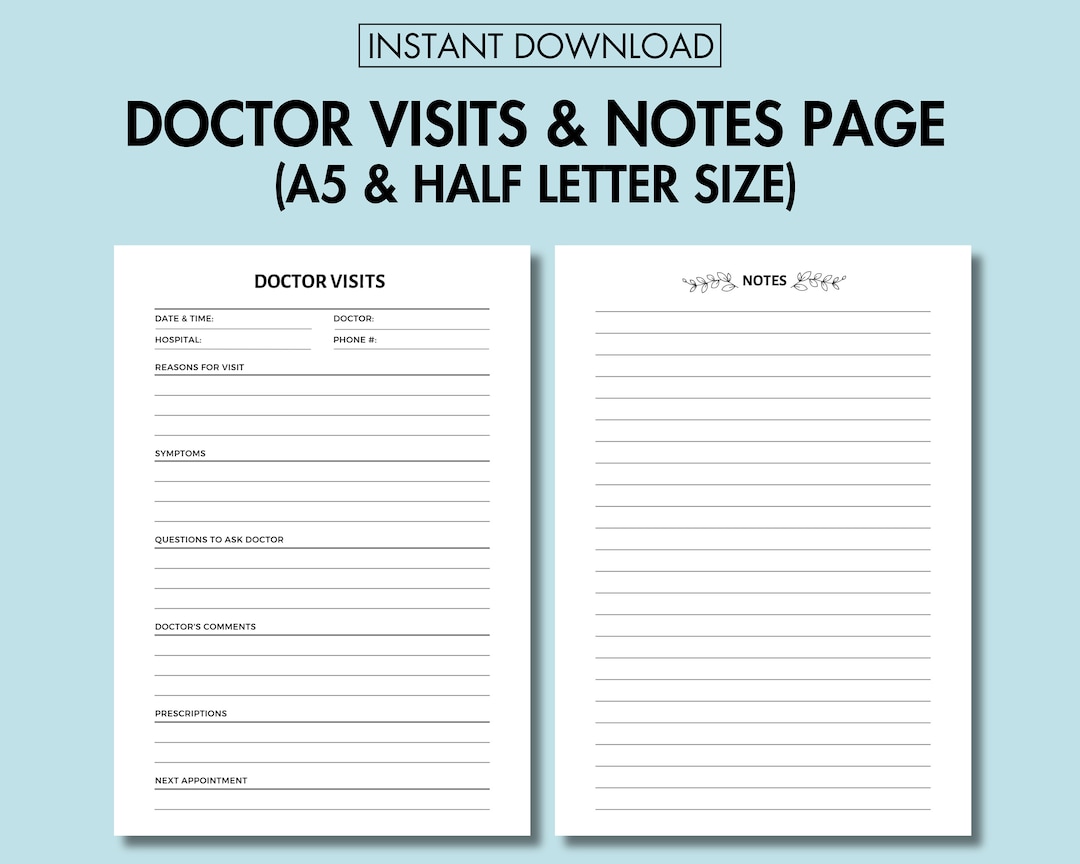 Doctor Visit Notes Printable, Medical Record, Healthcare Planner ... Doctor Visit Notes Printable, Medical Record, Healthcare Planner ...