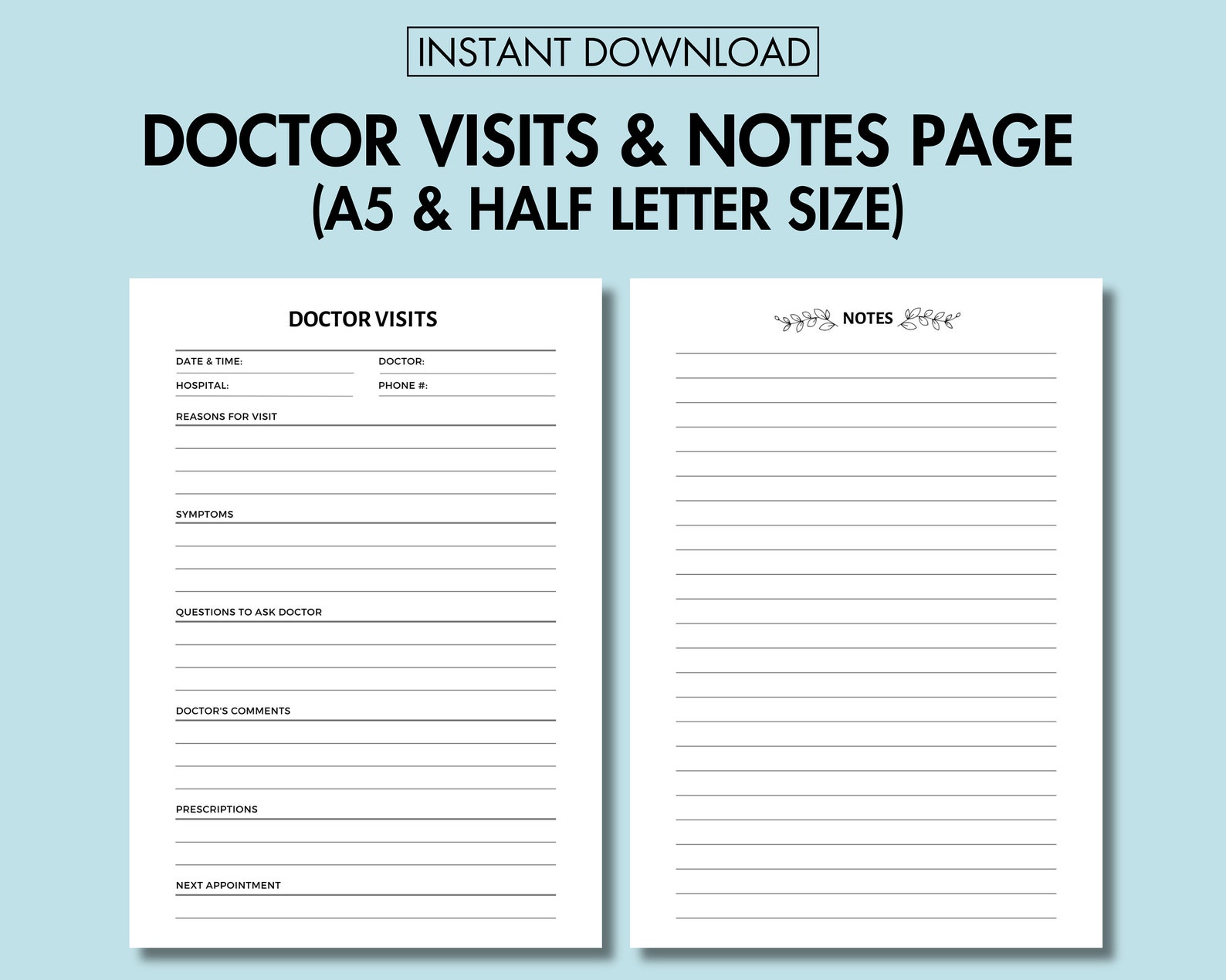 Doctor Visit Note Printable Doctor Appointment Planner Doctor Note Page ...