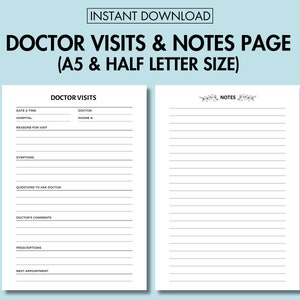 Doctor Visit Note Printable Doctor Appointment Planner Doctor Note Page ...