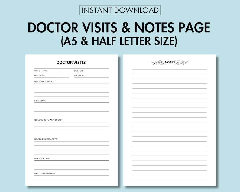 Doctor Visit Note Printable Doctor Appointment Planner Doctor Note Page ...