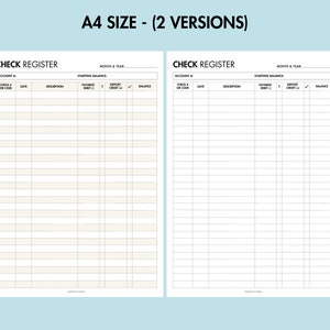 Checkbook Register Printable Bank Account Tracker for Personal Finance ...