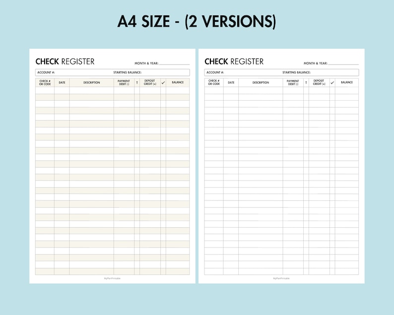 Checkbook Register Printable Bank Account Tracker for Personal Finance ...